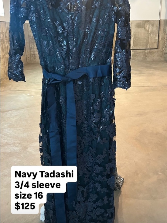 Tadashi Shoji | Dresses | Tadashi Shoji Navy Sequin Lace 34 Sleeve Gown ...